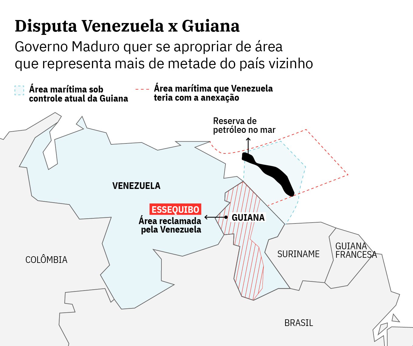 Por que a Venezuela quer anexar mais da metade da Guiana? Veja mapa | Exame